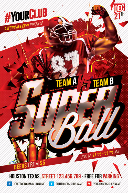 FFFLYER Super Bowl Flyer Template Download Football Sports PSD For 