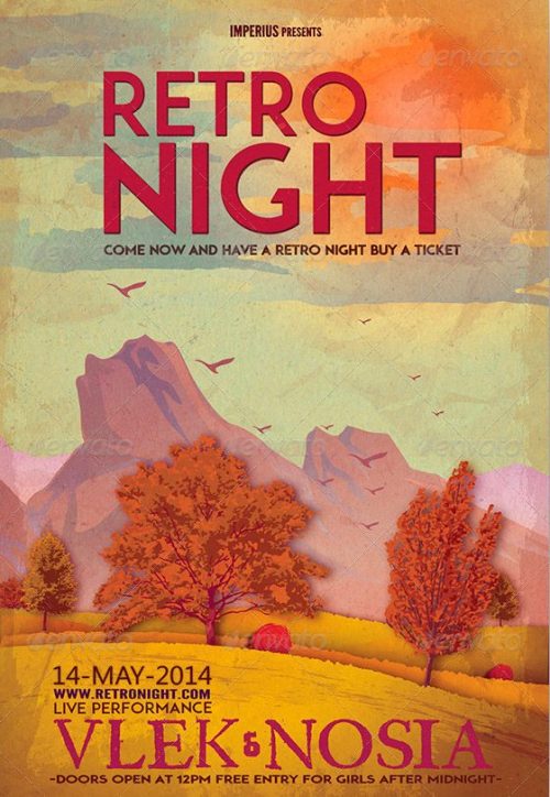 Retro Night Party Flyer PSD Template - FFFLYER