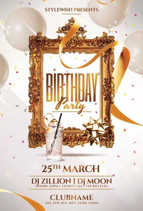 Elegant Birthday Party Flyer Template Birthday PSD Flyer FFFLYER