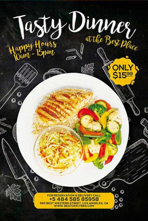 Tasty Dinner Free Flyer and Poster Template for Restaurants - FFFLYER